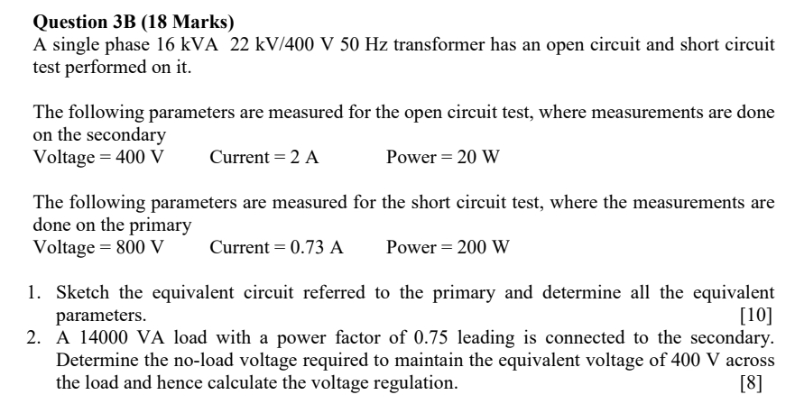 Solved Question 3B (18 ﻿Marks)A single phase | Chegg.com