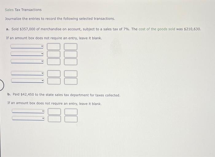 Solved Sales Tax Transactions Journalize the entries to | Chegg.com