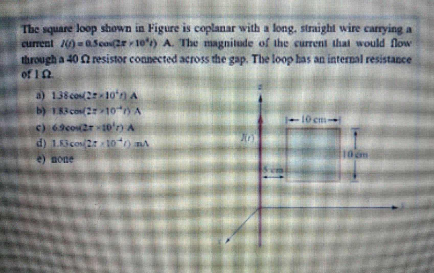 Solved The square loop shown in Figure is coplanar with a | Chegg.com
