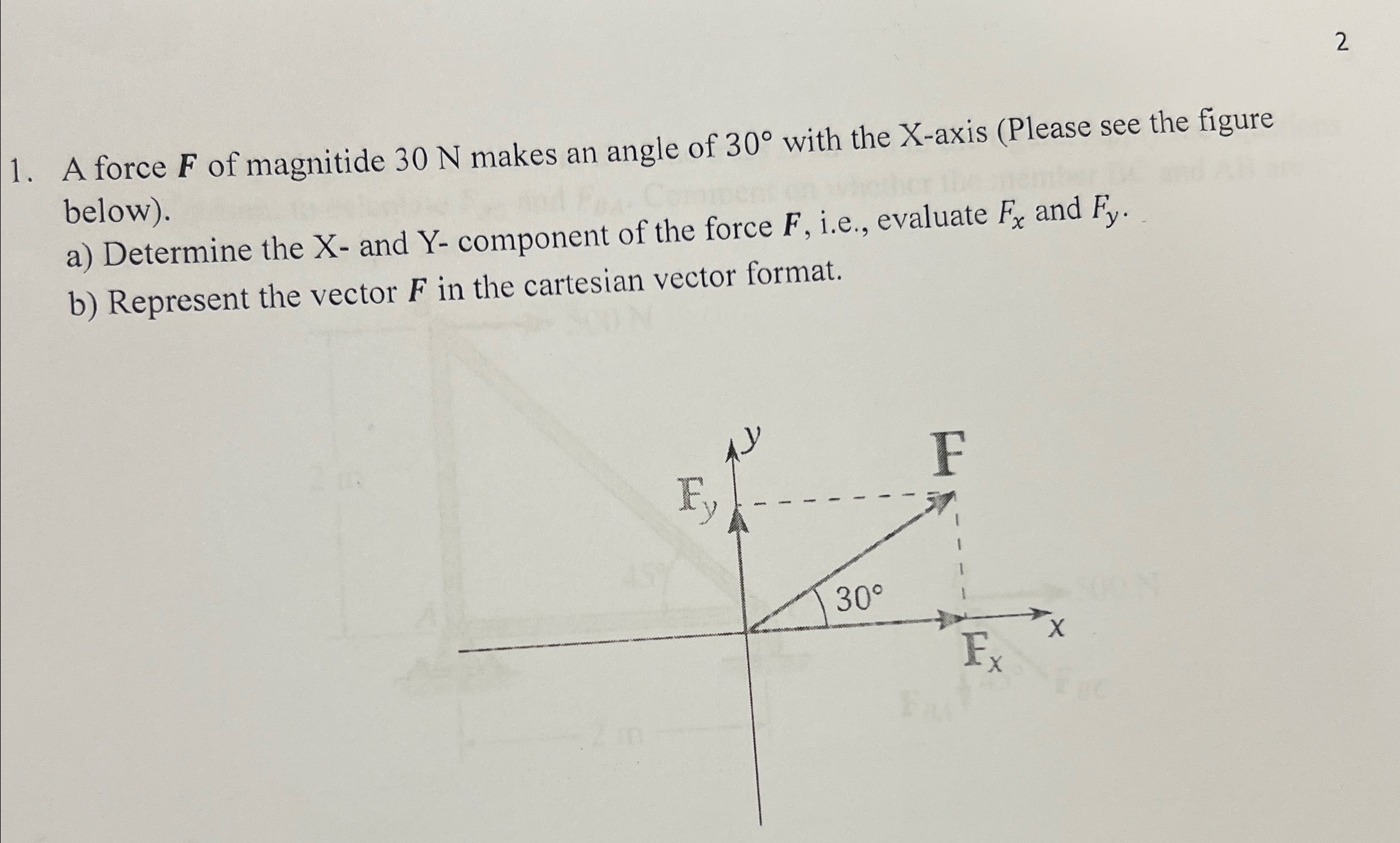 Solved 2A force F ﻿of magnitide 30N ﻿makes an angle of 30° | Chegg.com