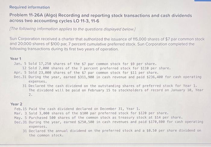 Solved Required information Problem 11-26A (Algo) Recording | Chegg.com