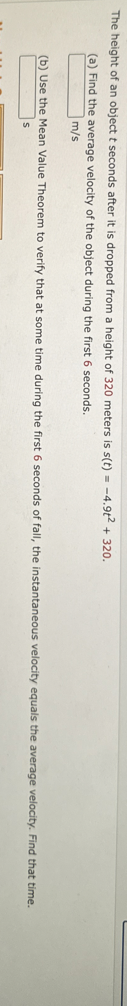The height of an object t ﻿seconds after it is | Chegg.com