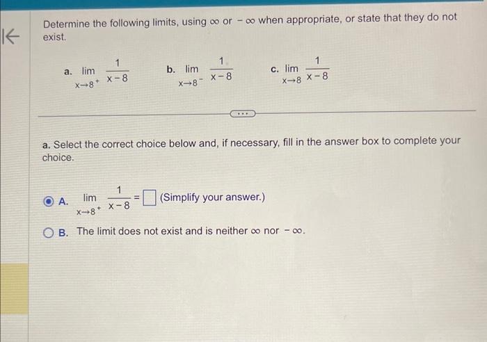 Solved Determine the following limits, using ∞ or −∞ when | Chegg.com