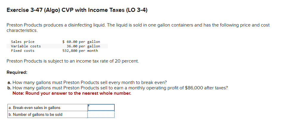Solved Exercise 3-47 (Algo) ﻿CVP with Income Taxes (LO | Chegg.com