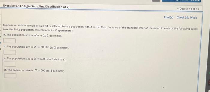 Solved Suppose a random sample of size 42 is selected from a | Chegg.com