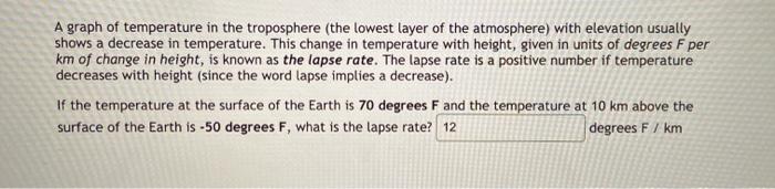 Solved A graph of temperature in the troposphere (the lowest | Chegg.com