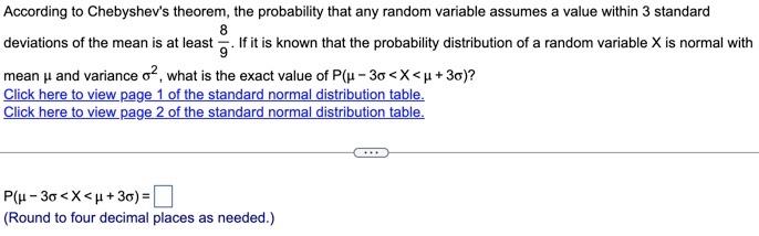Solved According to Chebyshev's theorem, the probability | Chegg.com