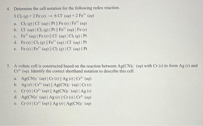 Solved 4. Determine the cell notation for the following | Chegg.com