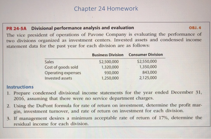 Solved Chapter 24 Homework PR 24-5A Divisional performance | Chegg.com