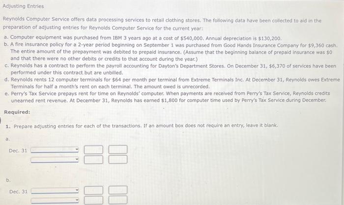Reynolds Computer Service offers data processing | Chegg.com