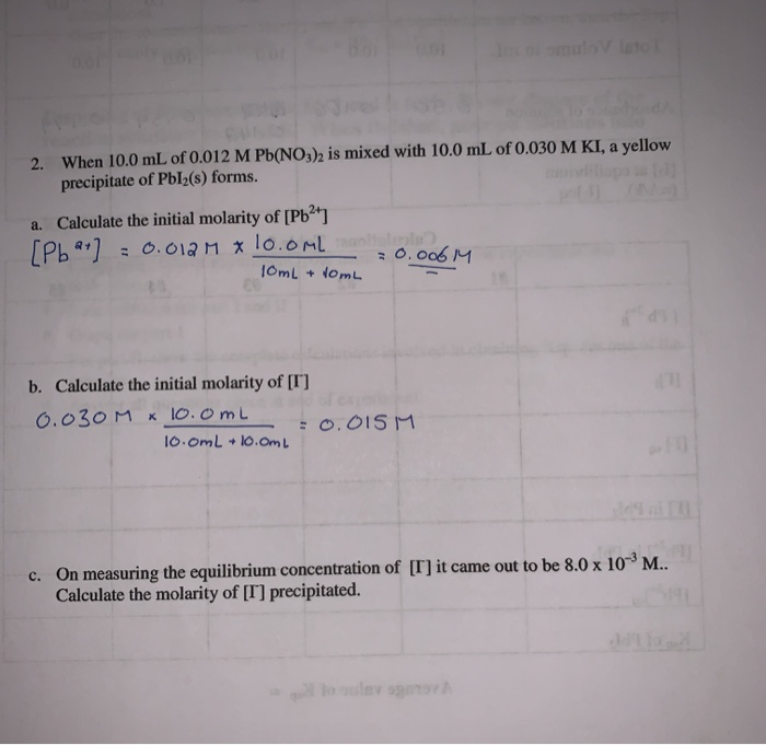 Solved 2. When 10.0 mL of 0.012 M Pb(NO3)2 is mixed with | Chegg.com