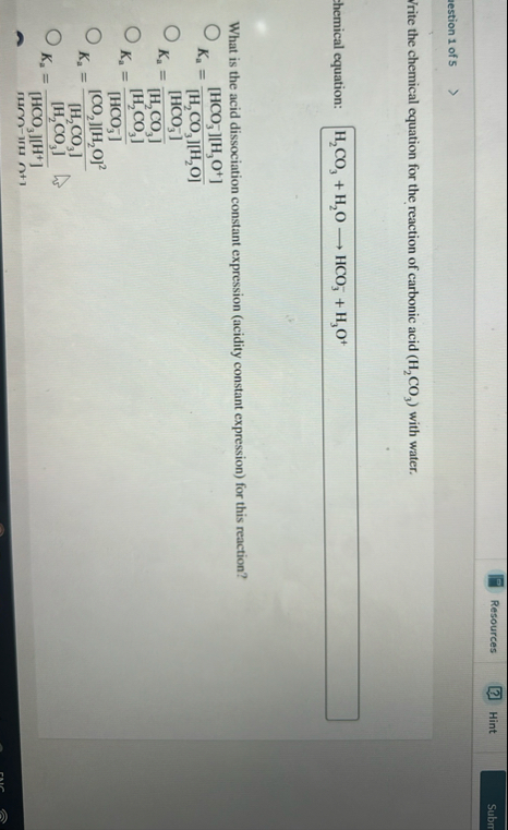 Solved ResourcesHintSubrestion 1 ﻿of 5Vrite the chemical | Chegg.com