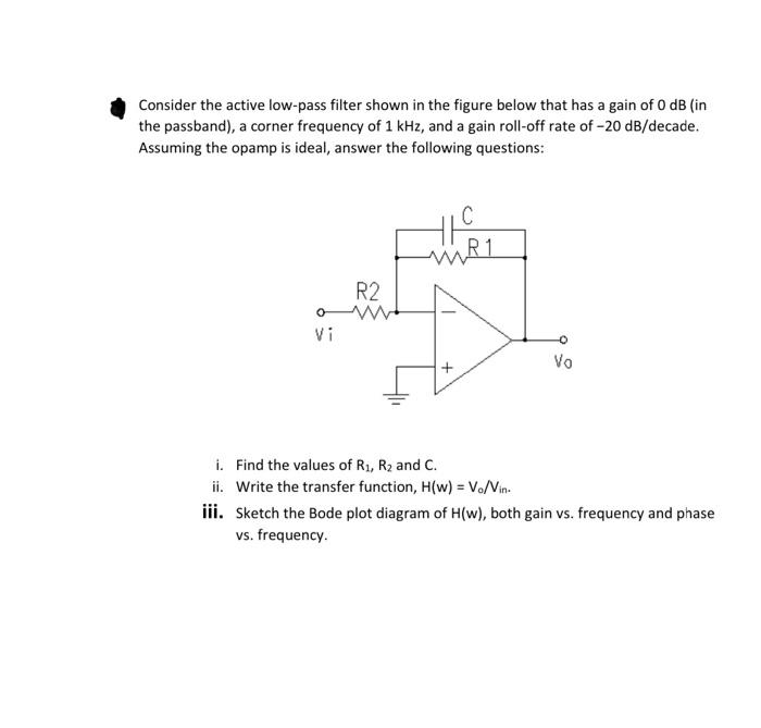 Solved Consider the active low-pass filter shown in the | Chegg.com