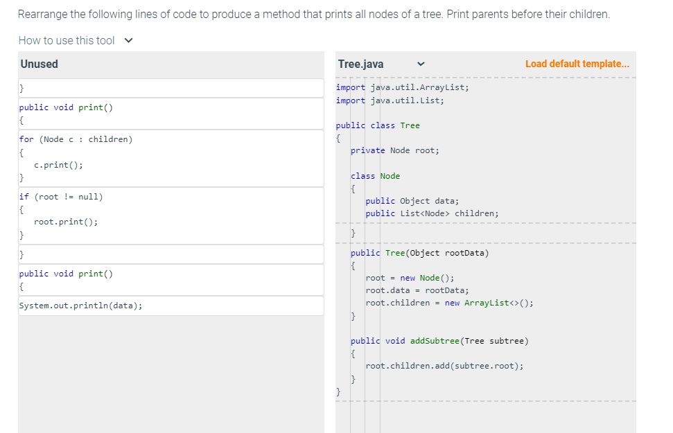 Solved Rearrange the following lines of code to produce a | Chegg.com