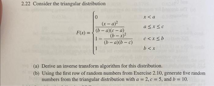 Solved 2.22 Consider the triangular distribution X | Chegg.com