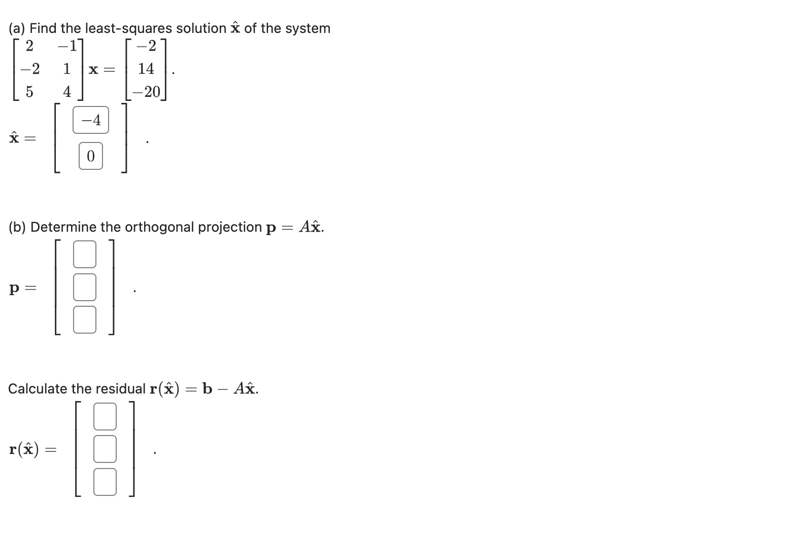 Solved (a) ﻿Find the least-squares solution hat(x) ﻿of the | Chegg.com