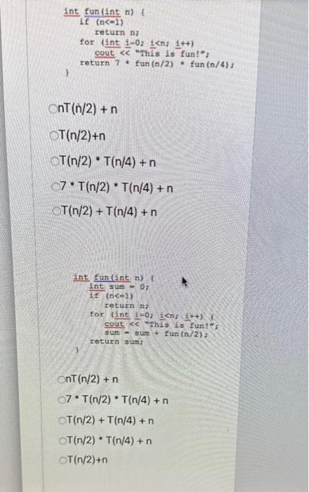Solved Select the recurrence equation that best describes | Chegg.com
