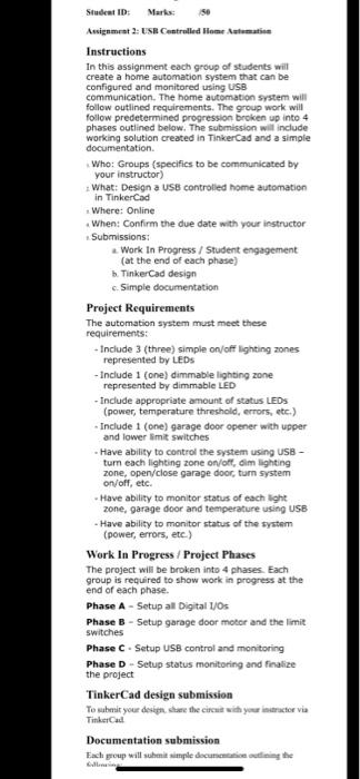 Solved Student ID: Marks: Assignment 2: USB Controlled Home | Chegg.com