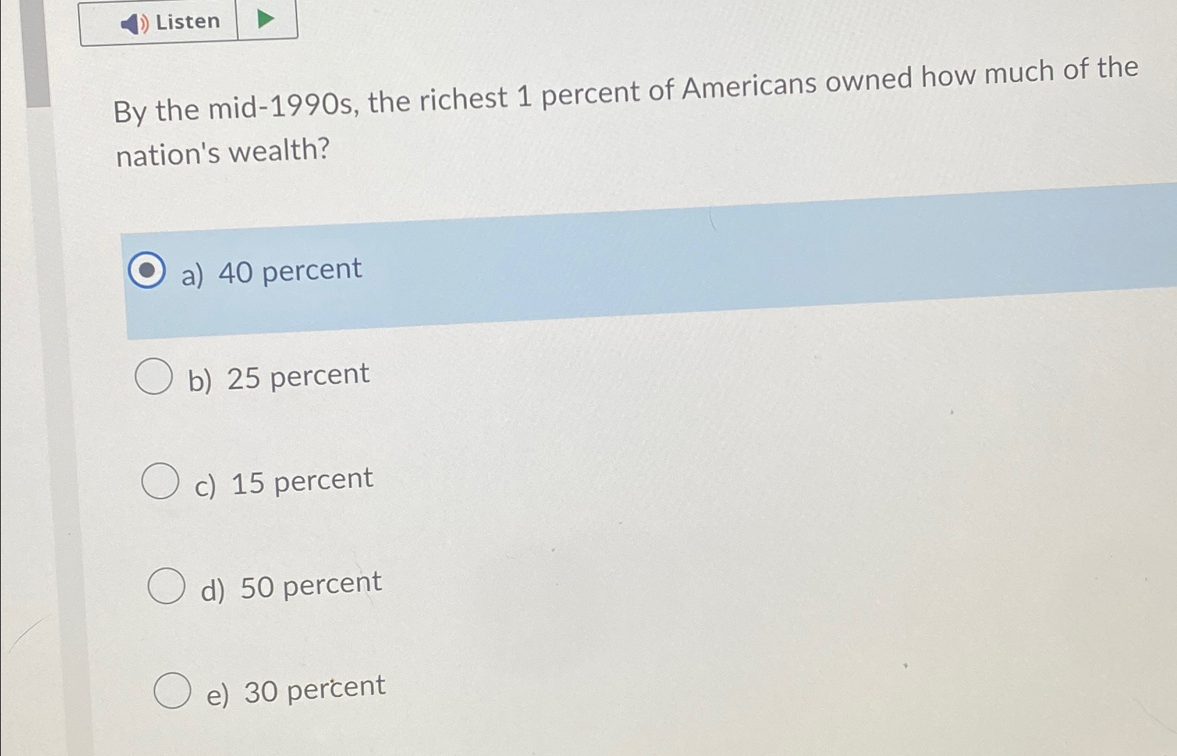Solved ListenBy the mid-1990s, ﻿the richest 1 ﻿percent of | Chegg.com