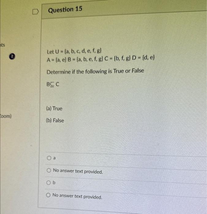 Solved Let U={a,b,c,d,e,f,g} | Chegg.com
