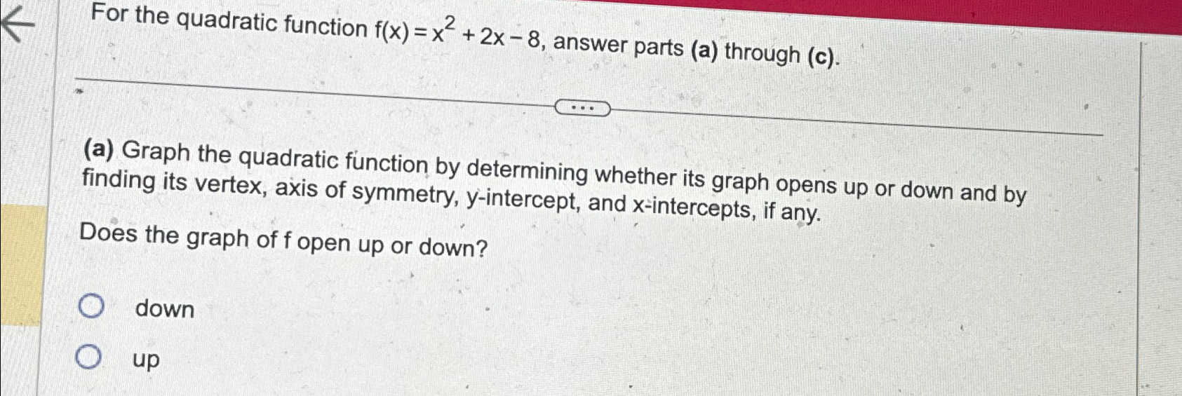 Solved For the quadratic function f(x)=x2+2x-8, ﻿answer | Chegg.com