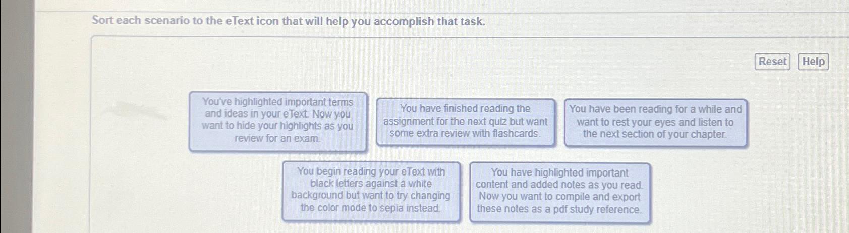 Solved Sort each scenario to the eText icon that will help | Chegg.com