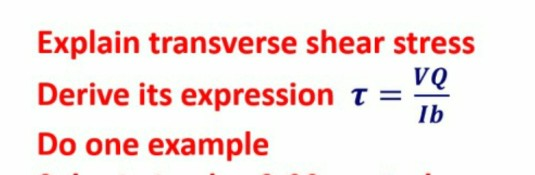Solved Explain transverse shear stress VQ Derive its | Chegg.com