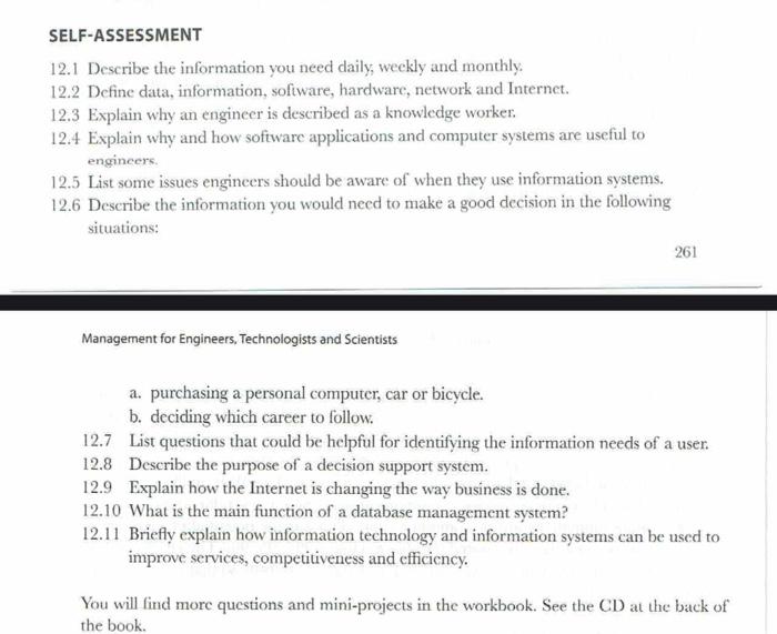 Solved SELF-ASSESSMENT 12.1 Describe the information you | Chegg.com