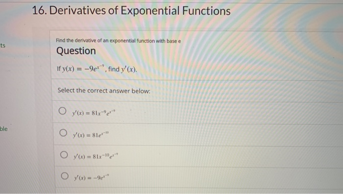 Solved 16. Derivatives of Exponential Functions Find the | Chegg.com