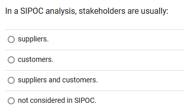 Solved In a SIPOC analysis, stakeholders are | Chegg.com