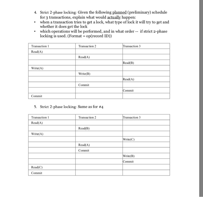 Solved 4. Strict 2-phase locking: Given the following | Chegg.com