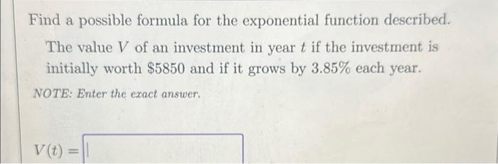 Solved Find a possible formula for the exponential function | Chegg.com