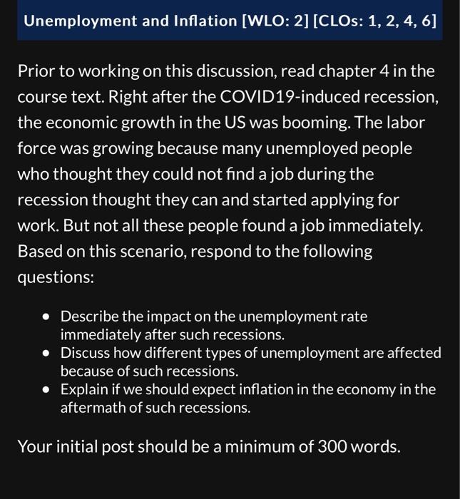 Solved Unemployment and Inflation [WLO: 2] [CLOs: 1, 2, 4, | Chegg.com