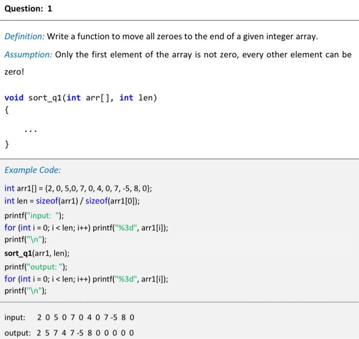 Solved Definition: Write a function to move all zeroes to | Chegg.com