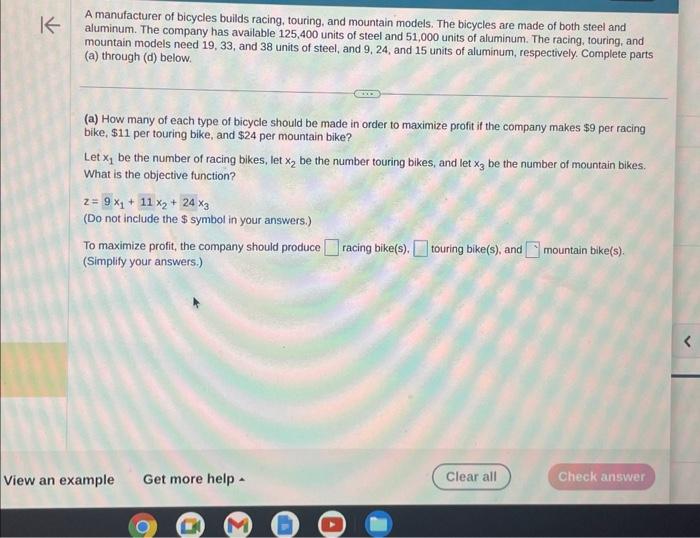 Solved A manufacturer of bicycles builds racing, touring, | Chegg.com