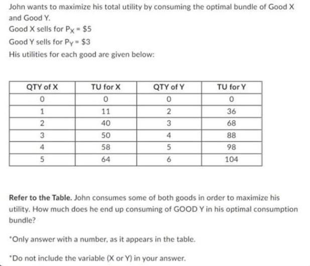 Solved John wants to maximize his total utility by consuming | Chegg.com