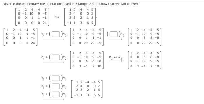 Solved Reverse the elementary row operations used in Example | Chegg.com