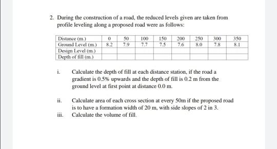 Solved 2. During the construction of a road, the reduced | Chegg.com