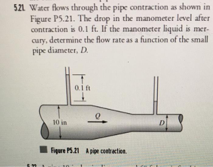 Solved 521 Water flows through the pipe contraction as shown | Chegg.com