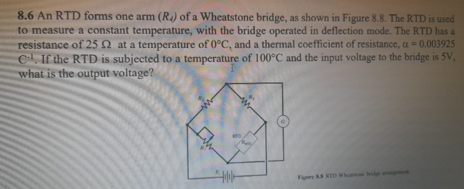 Solved 8.6 ﻿An RTD forms one arm (R4) ﻿of a Wheatstone | Chegg.com