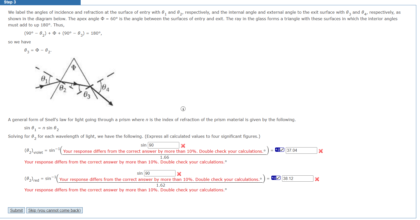 Solved Step 3We label the angles of incidence and refraction | Chegg.com