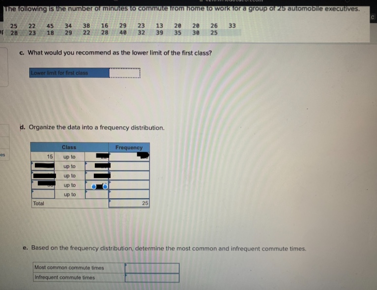 Solved The following is the number of minutes to commute | Chegg.com