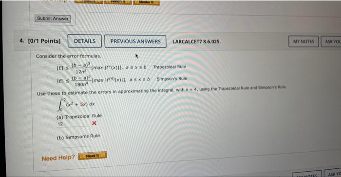 Solved Consider the error formulas. | Chegg.com