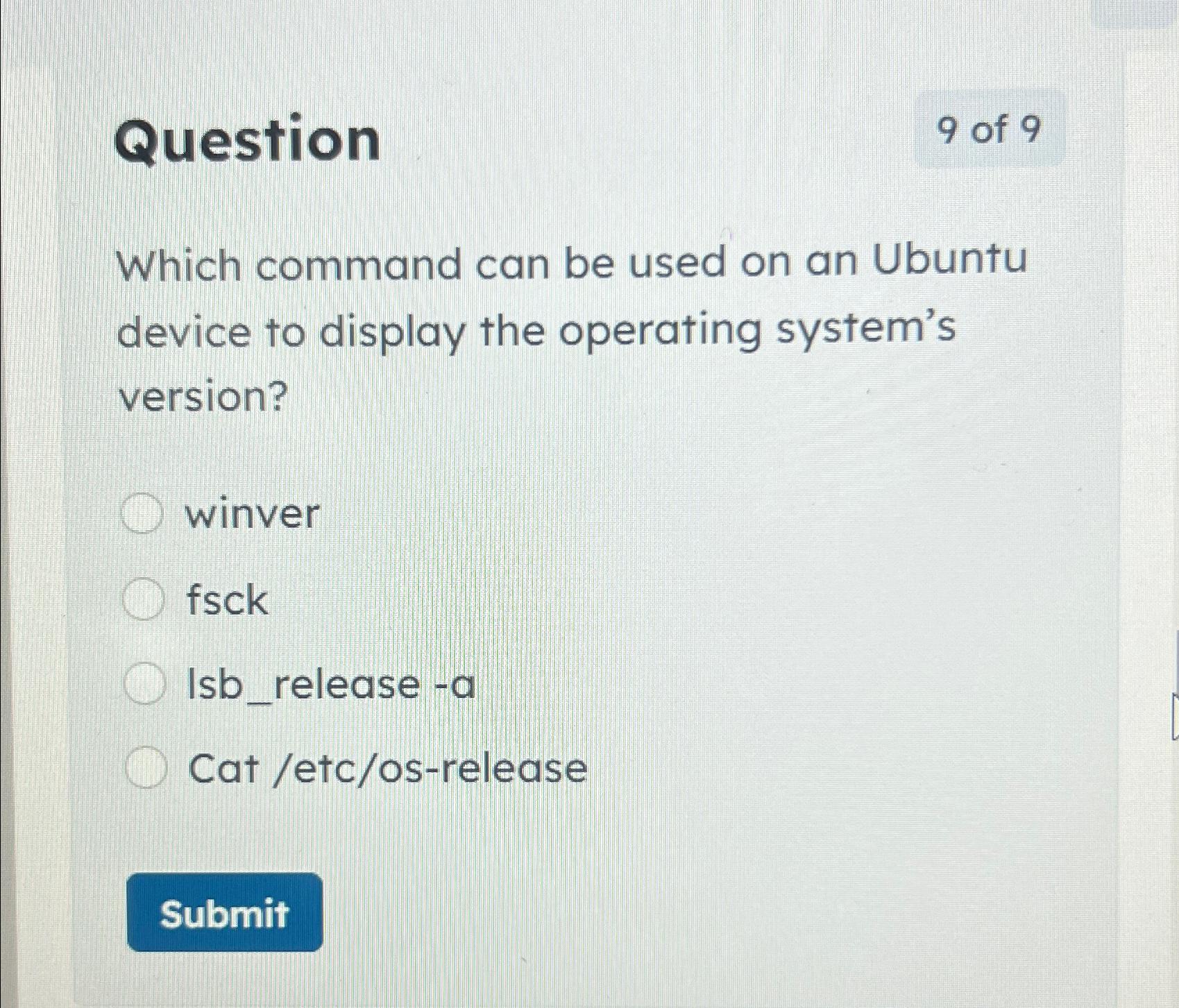 Solved Question9 ﻿of 9Which command can be used on an Ubuntu | Chegg.com