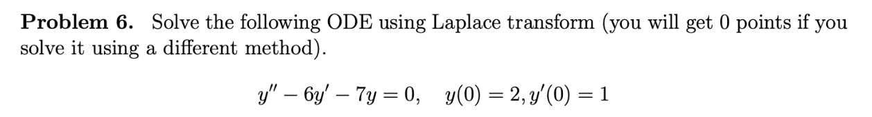Solved Problem 6. ﻿Solve the following ODE using Laplace | Chegg.com