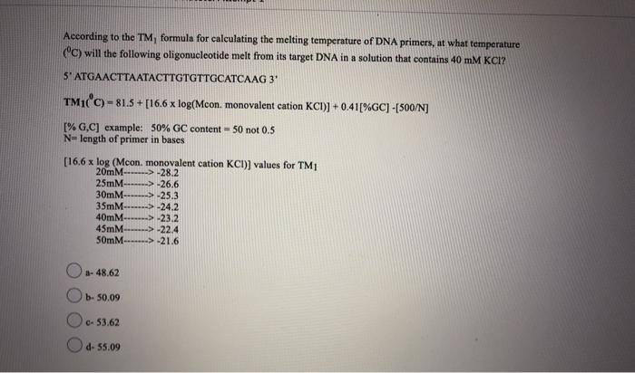 Solved According to the TM, formula for calculating the | Chegg.com
