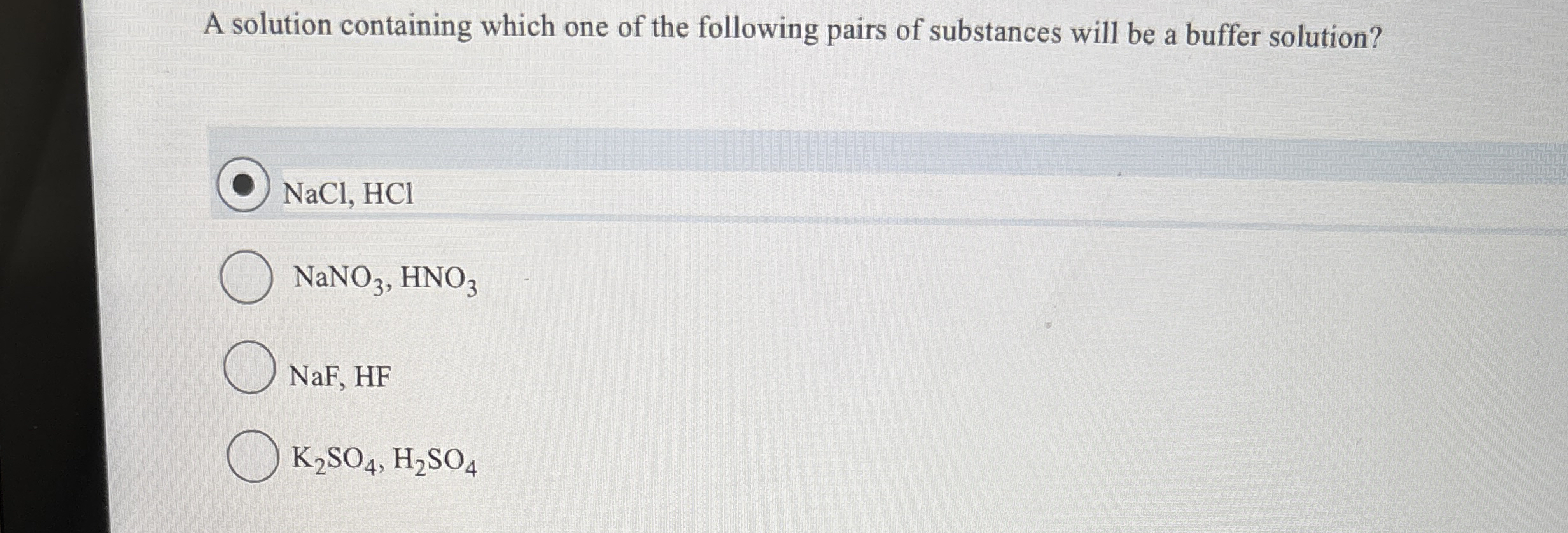 Solved A solution containing which one of the following | Chegg.com