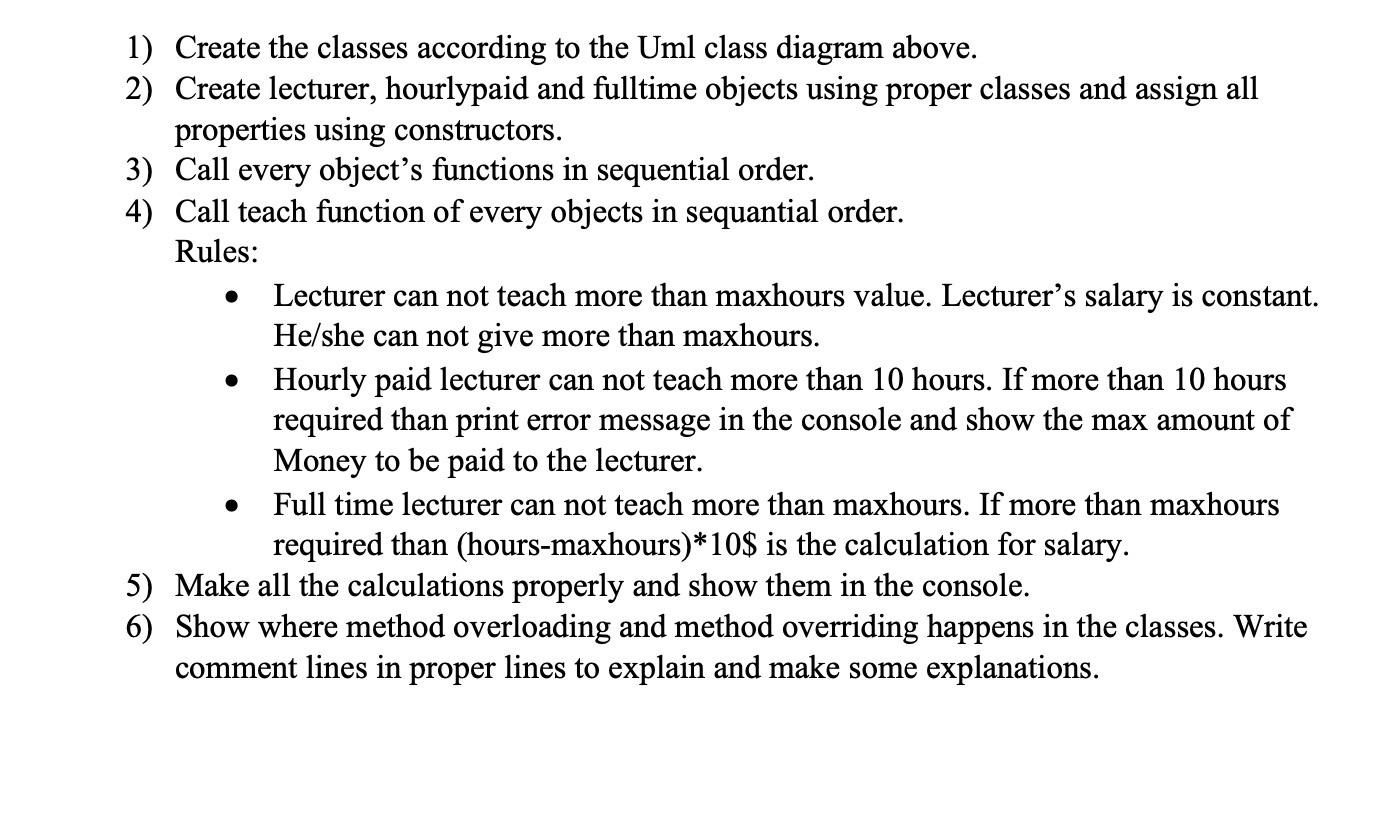 Solved 1) Create the classes according to the Uml class | Chegg.com Solved 1) Create the classes according to the Uml class | Chegg.com