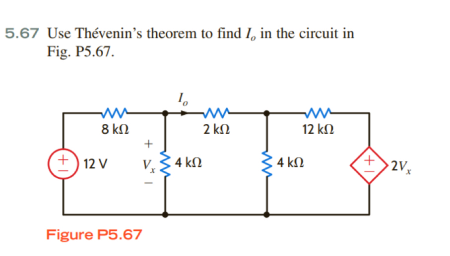 Solved 5.67 ﻿Use Thévenin's theorem to find Io ﻿in the | Chegg.com