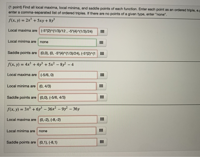 Solved (1 point) Find all local maxima, local minima, and | Chegg.com